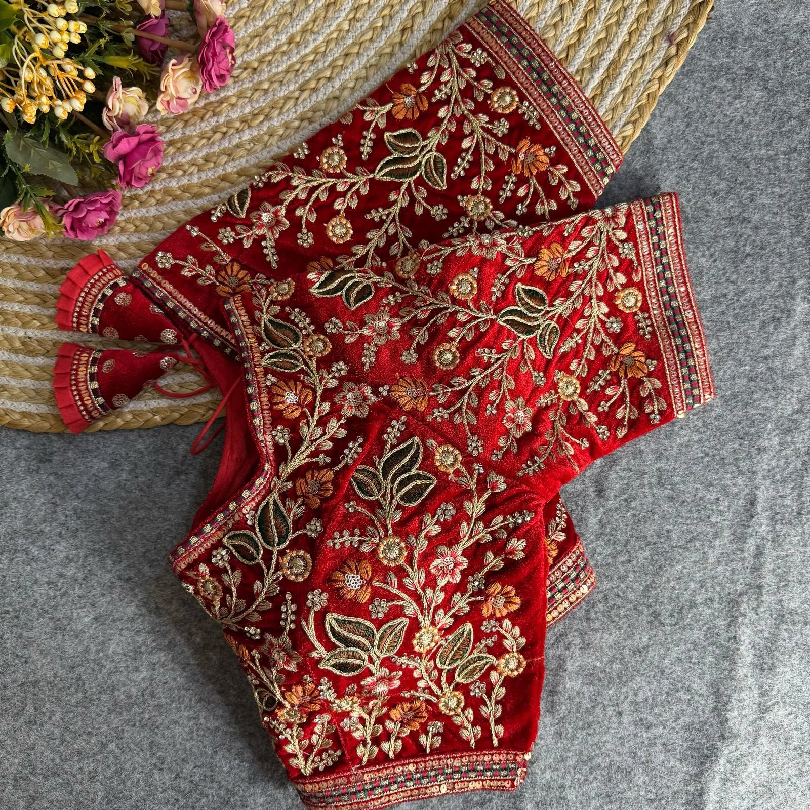 HEAVY VELVET REAL AMERICAN DIAMOND LONG STITCH WORK BLOUSE – RK Blouses